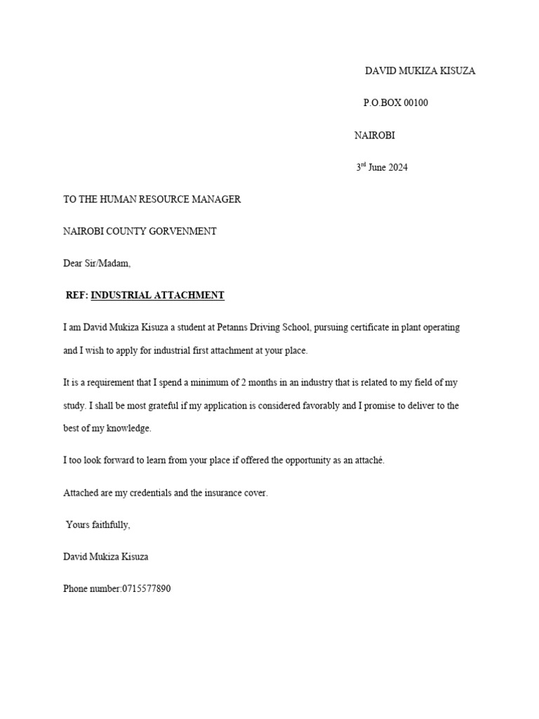 Industrial Attachment Application Letter | PDF