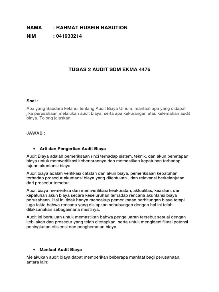 Tugas 2 Audit SDM s.6 | PDF | Bisnis