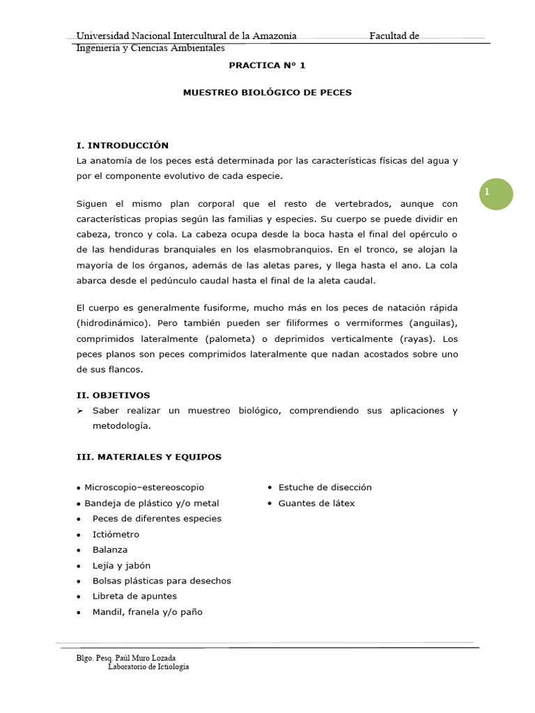 PRACTICA 1. Man Pesq. P. Muro 2023 - 2 | PDF | Zoología | Biología