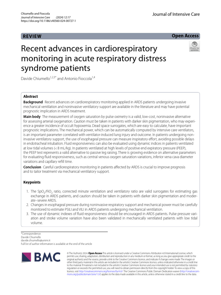 Recent Advances in Cardiorespiratory Monitoring in Acute Respiratory ...