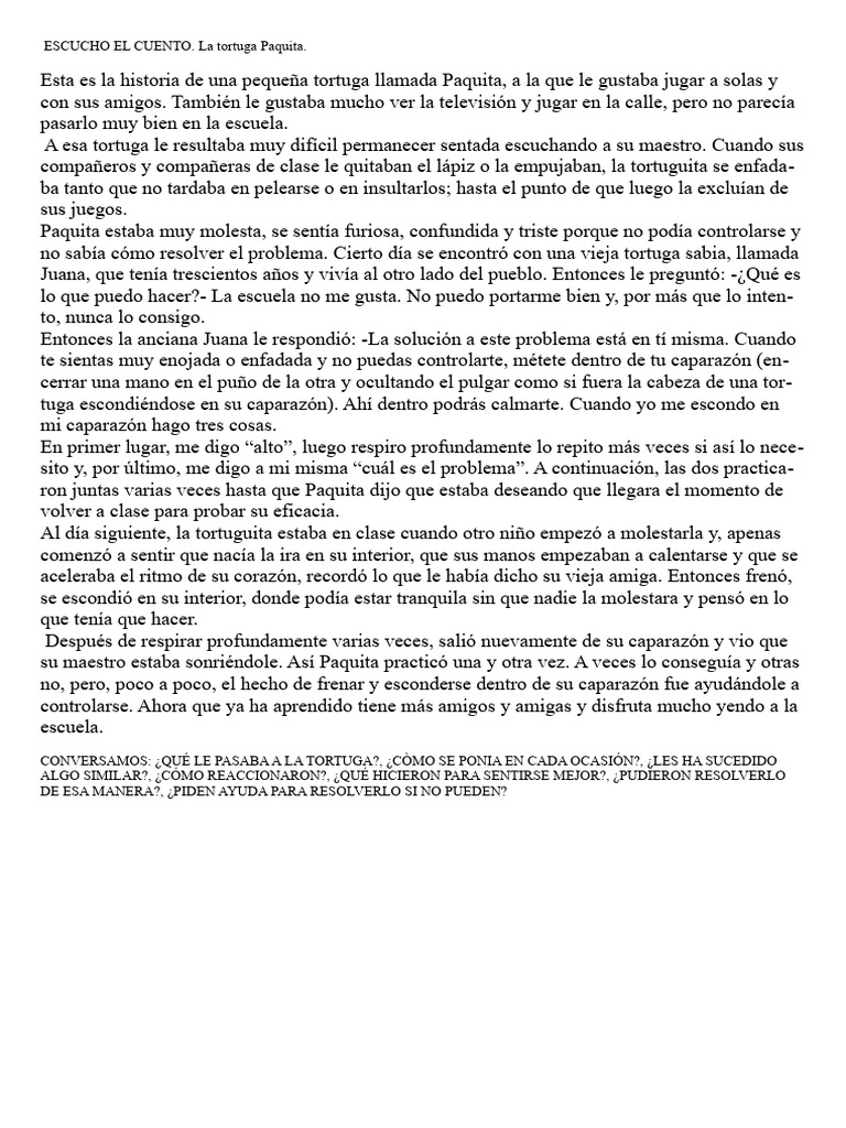 ESCUCHO EL CUENTO La Tortuga | PDF