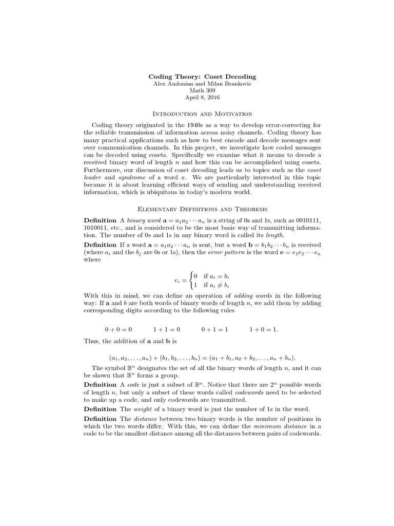 Andonian Coding Theory | PDF | Discrete Mathematics | Mathematics