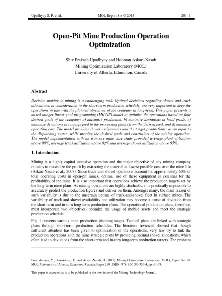 Open Pit Mine Production Operation Optimization Pdf Mathematical Optimization Mining