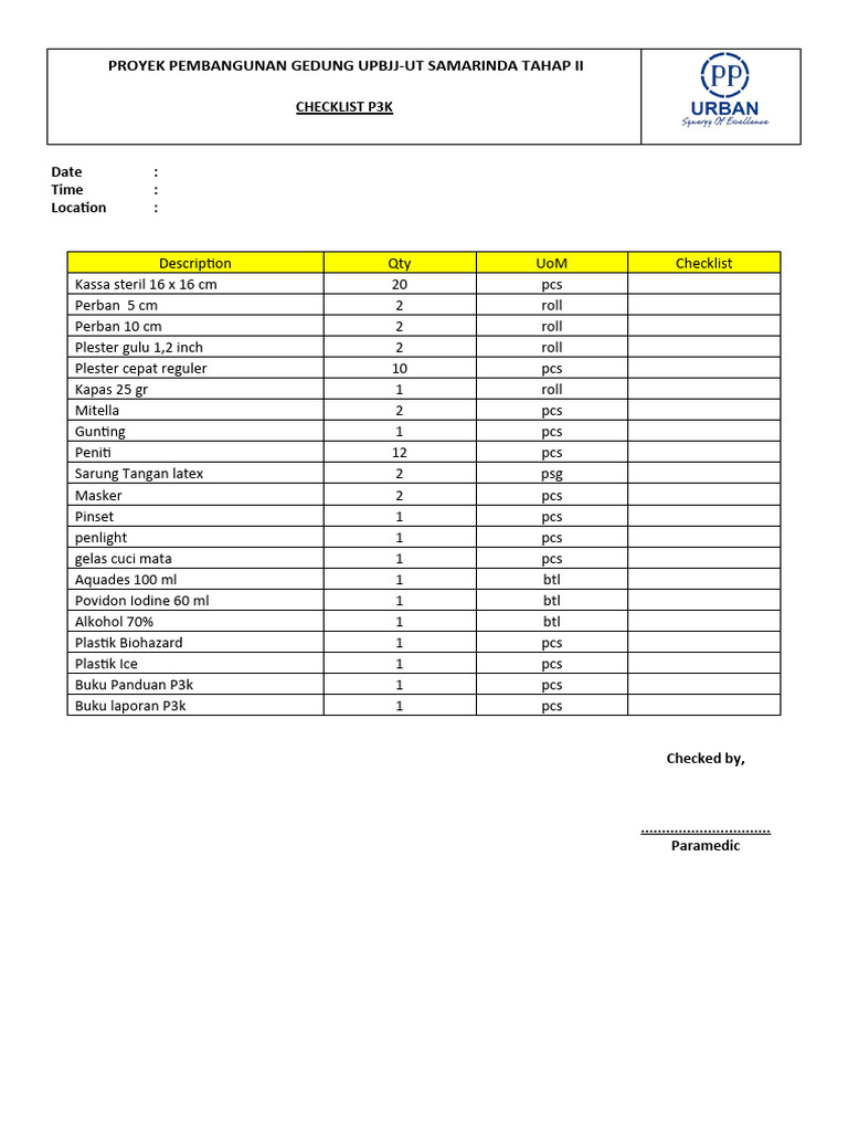 Form Checklist & Inspeksi p3k Box | PDF