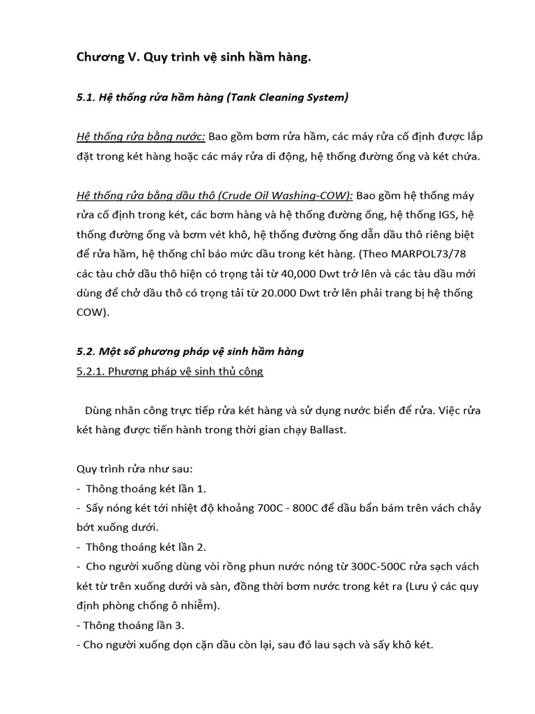 Chương V. Quy trình vệ sinh hầm hàng.: 5.1. Hệ thống rửa hầm hàng (Tank Cleaning System) | PDF