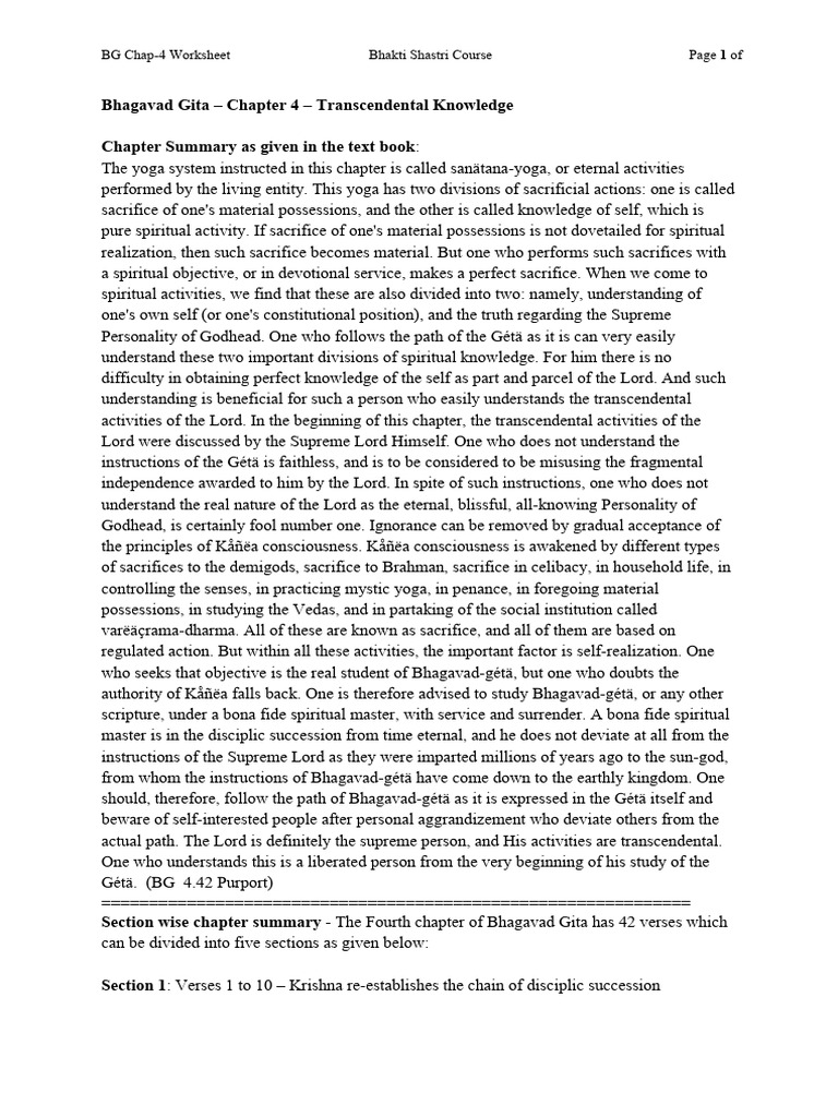 BG 04 Worksheet(Instructor) | Download Free PDF | Bhagavad Gita | Yoga