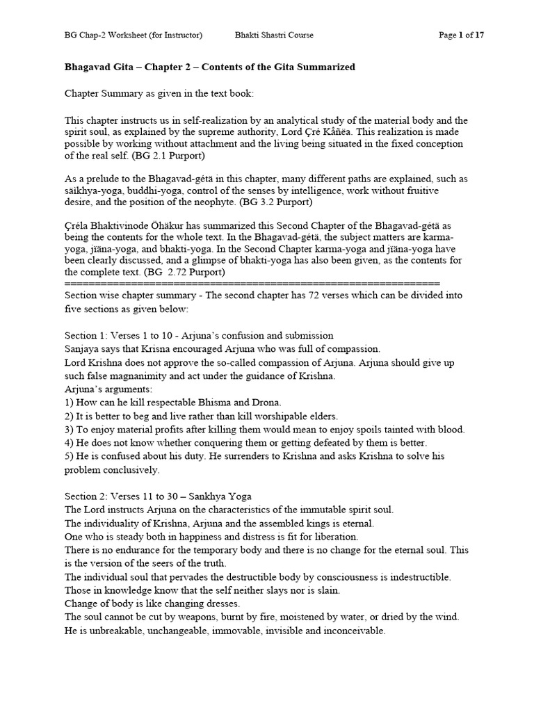 BG 02 Worksheet (Instructor) | Download Free PDF | Bhagavad Gita | Soul