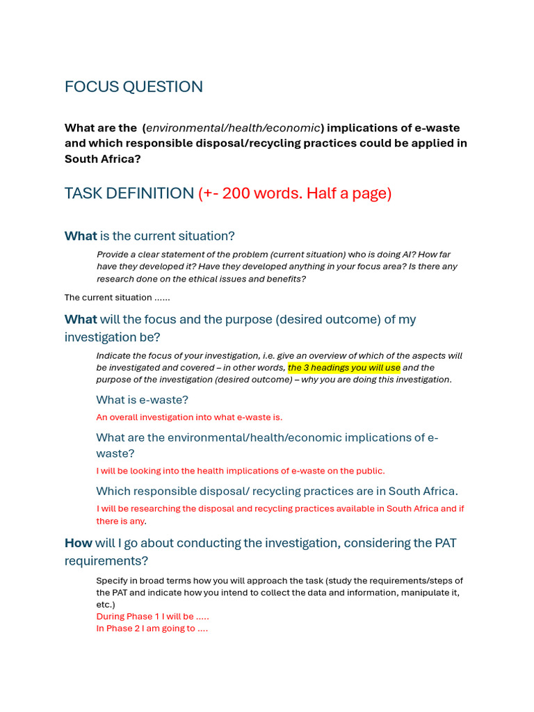 Focus Question, Task Definition, Question Format For Friday | PDF ...