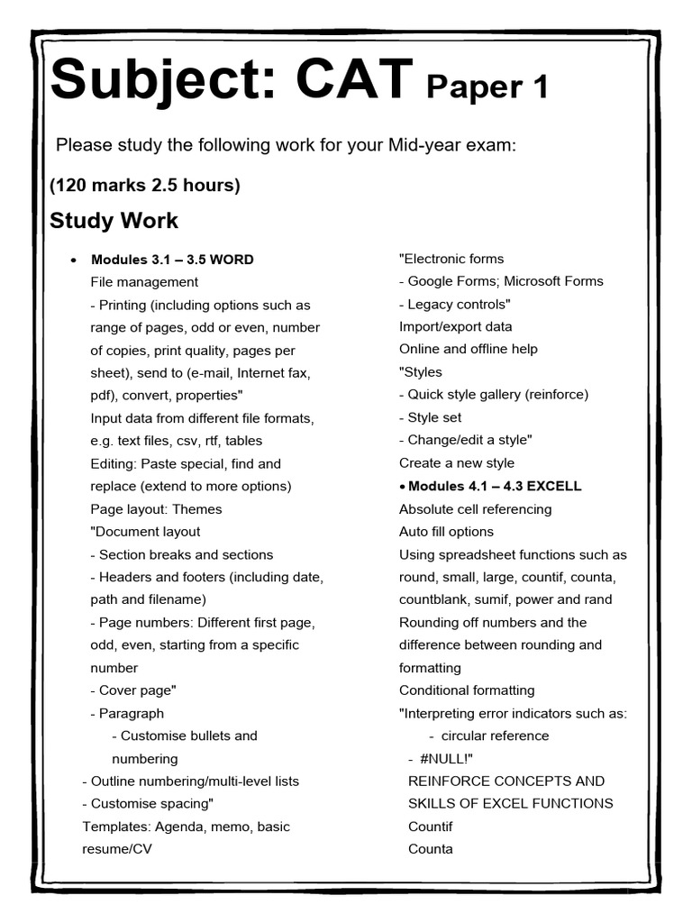 CAT Paper 1 Study Guide: Modules 3-6 | PDF | Html | Html Element