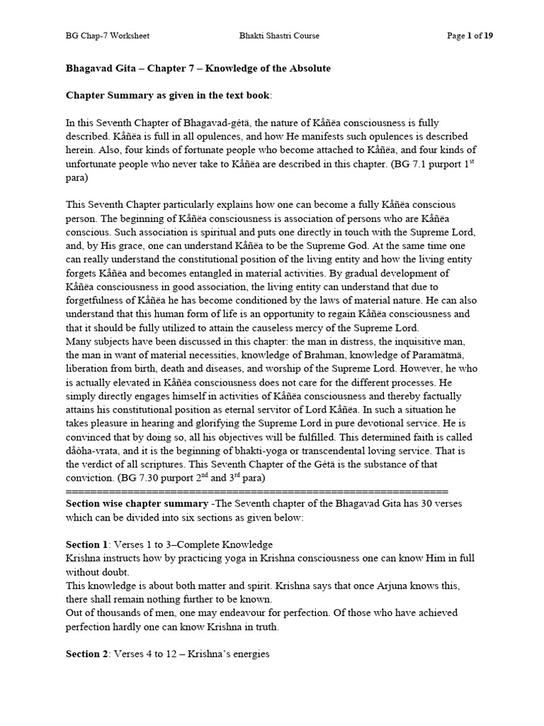 BG 07 Worksheet (Instructor) | PDF | Bhakti | Brahman