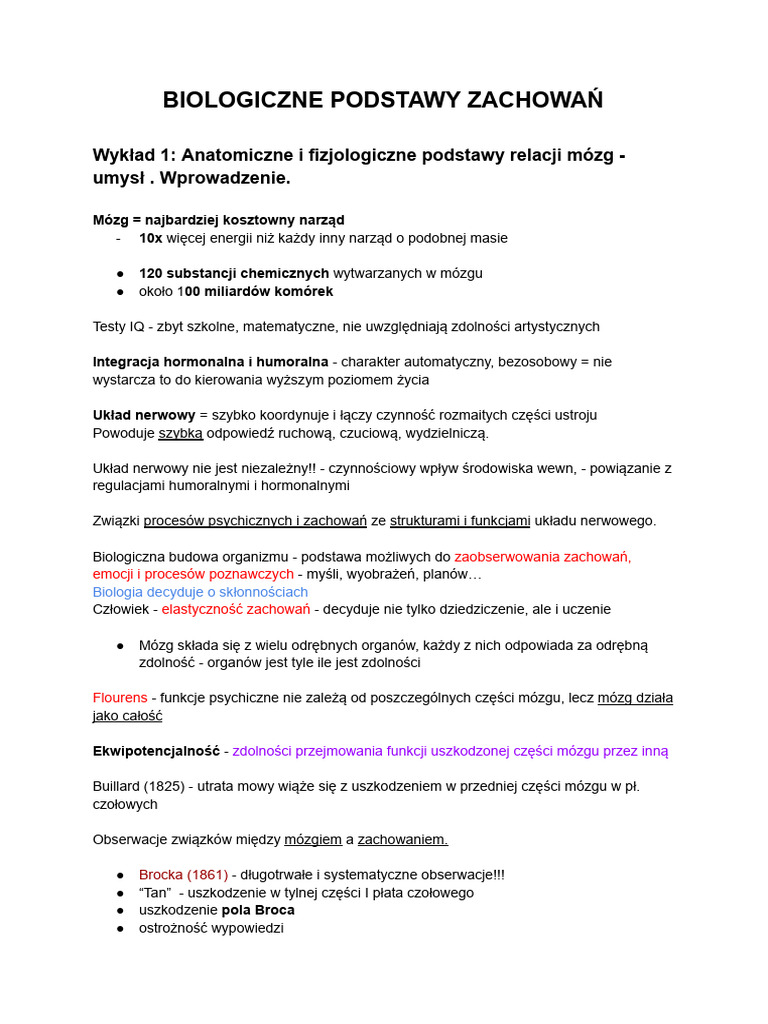 Biologiczne Podstawy Zachowań | PDF