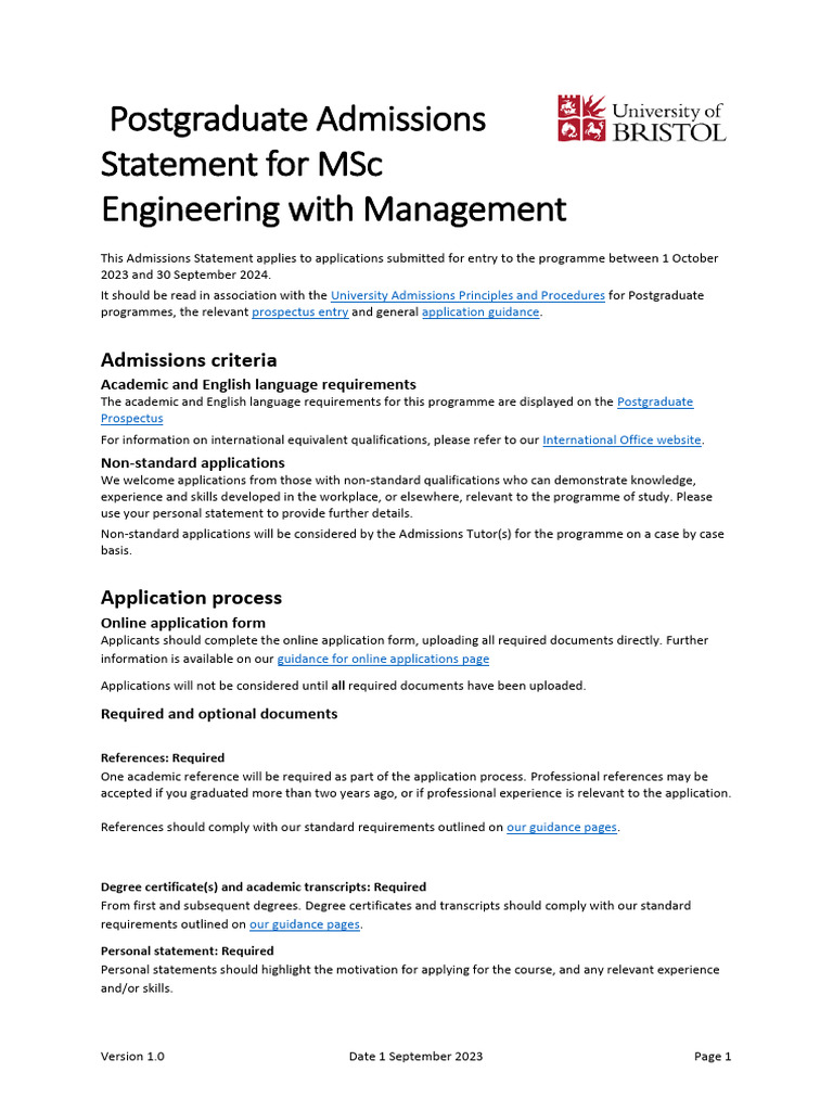 MSc Engineering with Management Admissions Guide | PDF | Academic ...