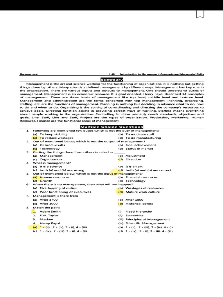 MCQ Unit 1 Introduction To Management Concepts and Managerial Skills | PDF