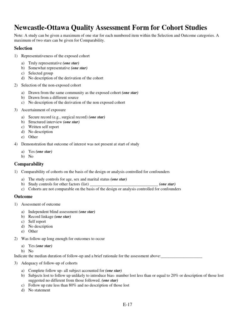 Newcastle Ottawa Scale | PDF | Cohort Study | Psychology
