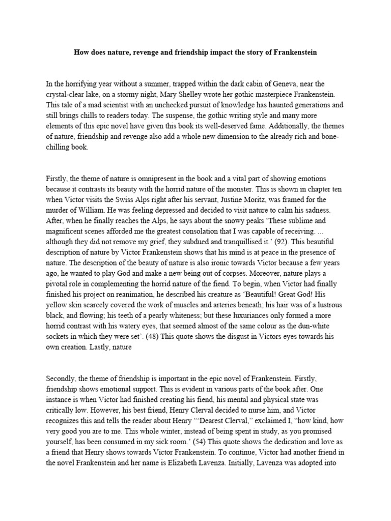 Frankenstein: How does nature, revenge and friendship impact the story ...