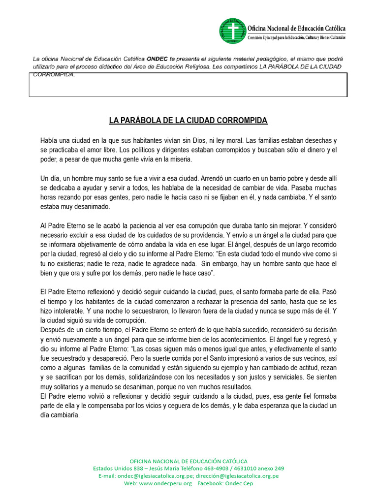 Material Didactico La Parabola de La Ciudad Corrompida 1 | PDF | Dios ...