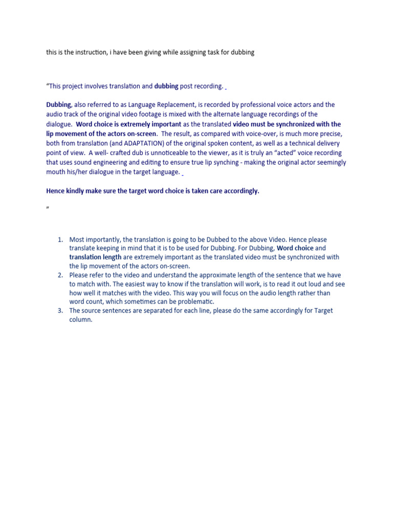 Dubbing Instructions | PDF