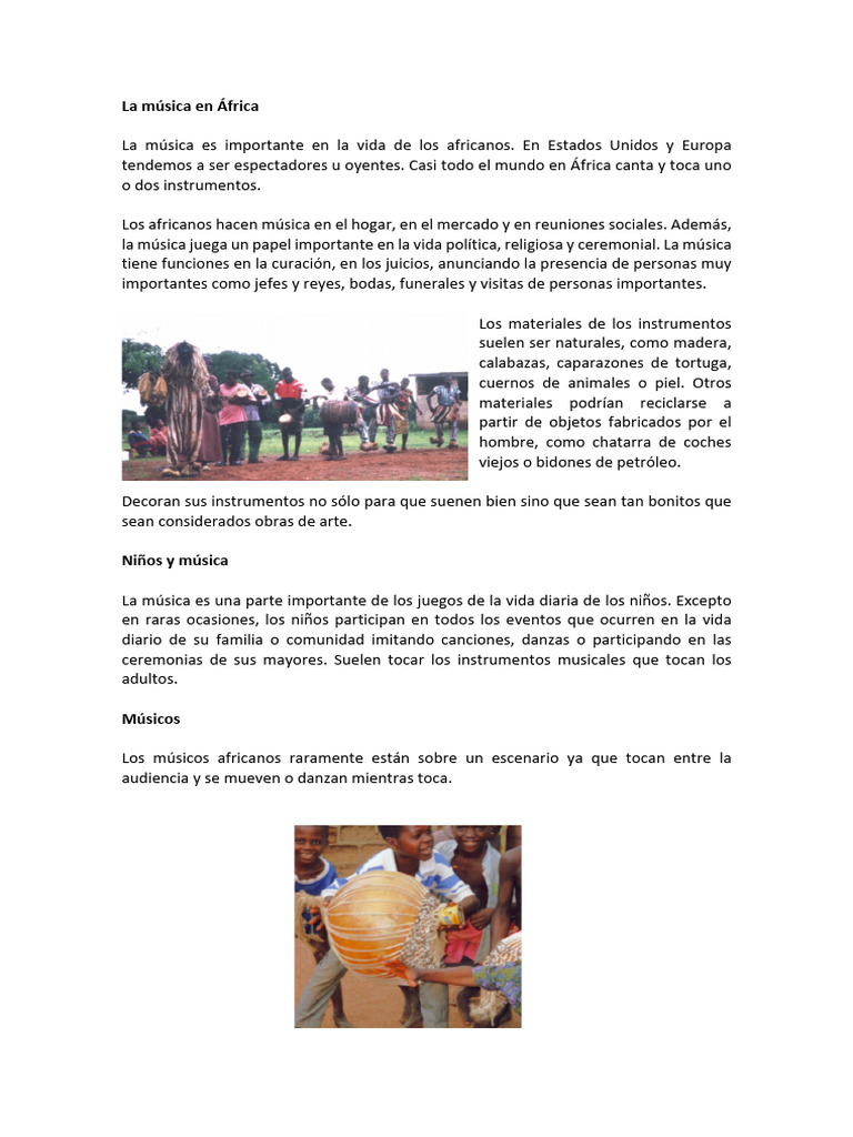 La Música en África | PDF | Ciencias sociales | Hogar, jardinería y ...
