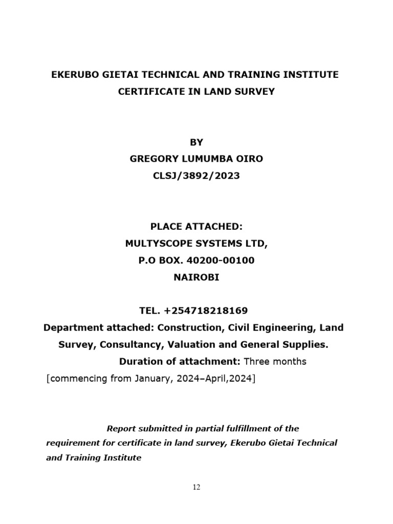 Land Survey Industrial Attachment Report | PDF | Governance | Business