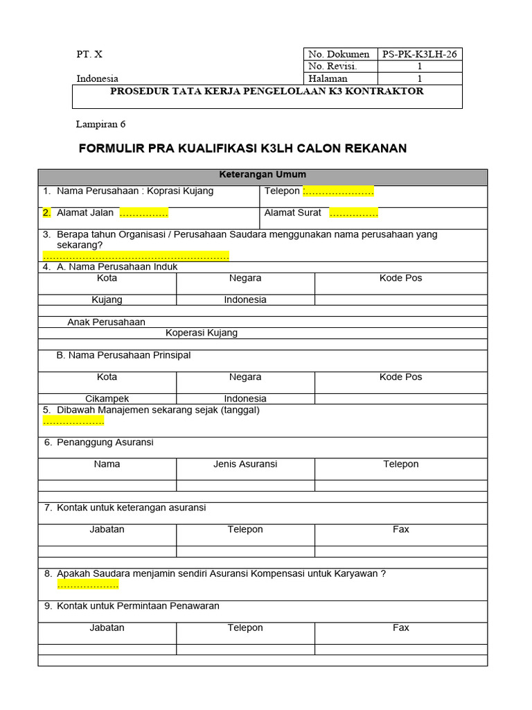 Formulir CSMS 1 | PDF | Bisnis