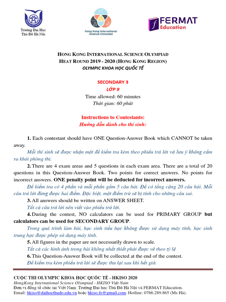 HKISO 2019-2020 Mock Heat Khối 9 | PDF