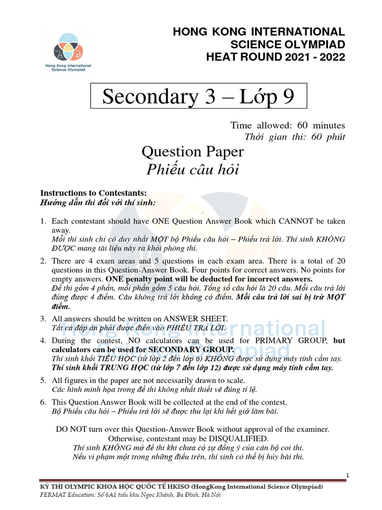 HKISO 2021-2022 - Heat - S3 | PDF | Carbohydrates | Chemistry