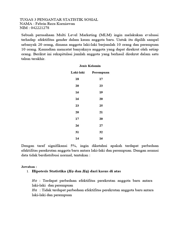 Tugas 3 Pengantar Statistik Sosial | PDF