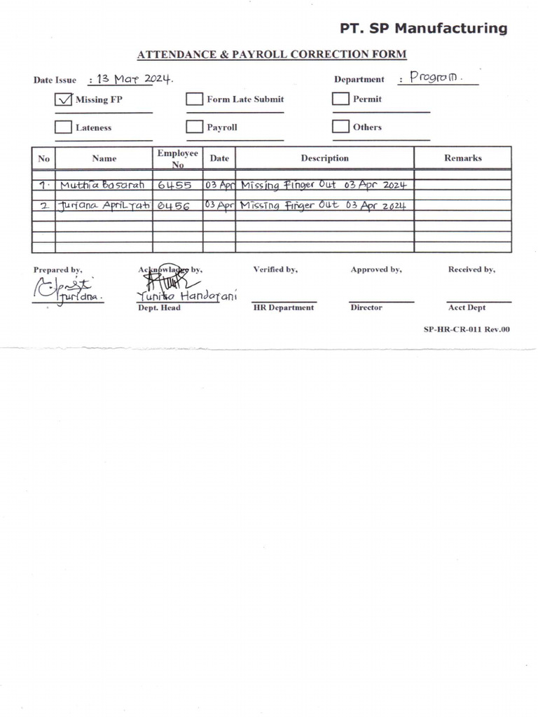 Attendance & Payroll Correction Form | PDF