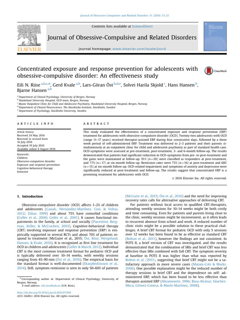 Concentrated Exposure and Response Preve | PDF | Cognitive Behavioral Therapy | Obsessive ...