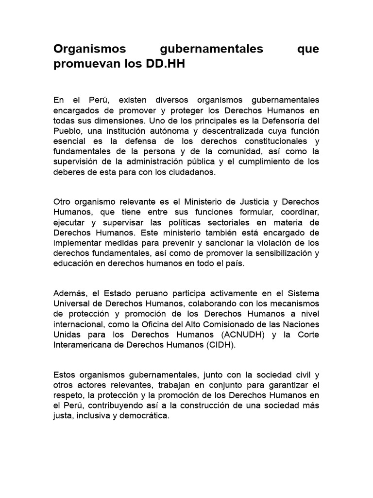 Organismos Gubernamentales Que Promuevan Los DD | PDF