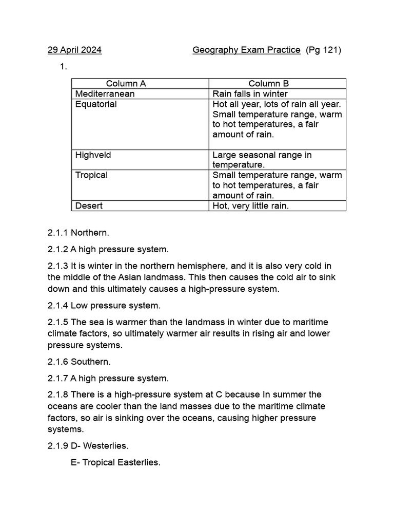 29 April 2024 Geography Exam Practice | PDF | Drought | Rain