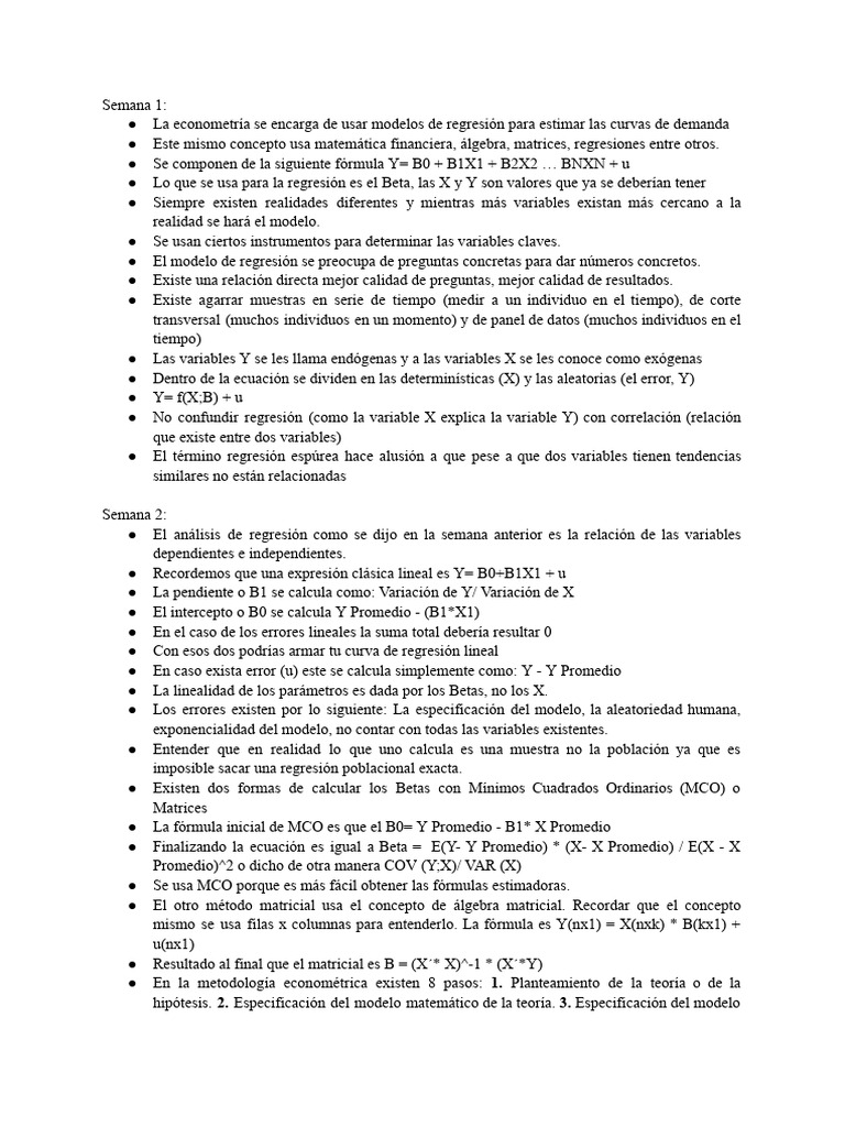 Repaso PC1 Econometría | PDF | Mínimos cuadrados ordinarios | Análisis de regresión