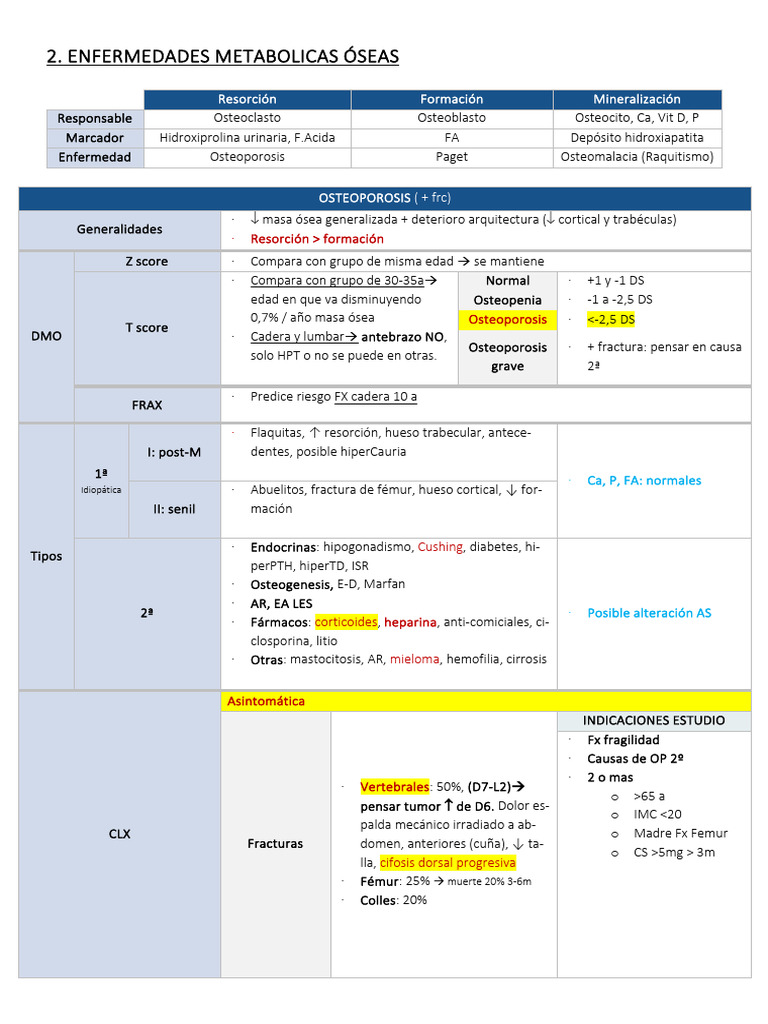 Tablas Tema 2 Reuma | PDF | Osteoporosis | Hueso
