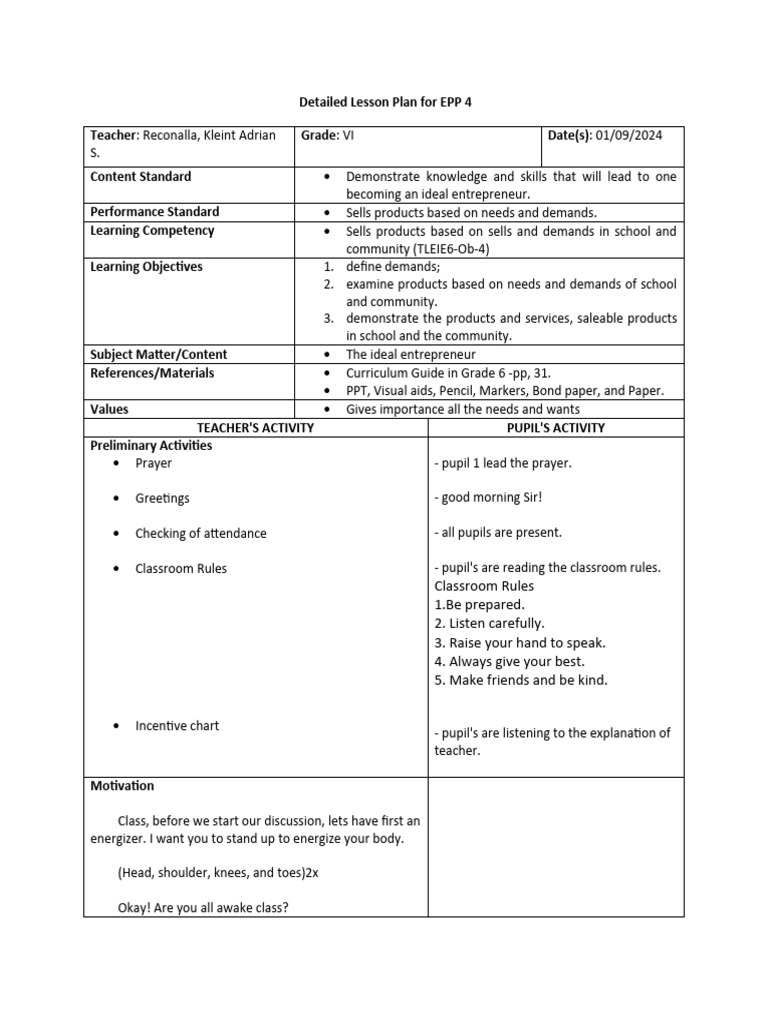 DLP-EPP | PDF | Teachers | Goods