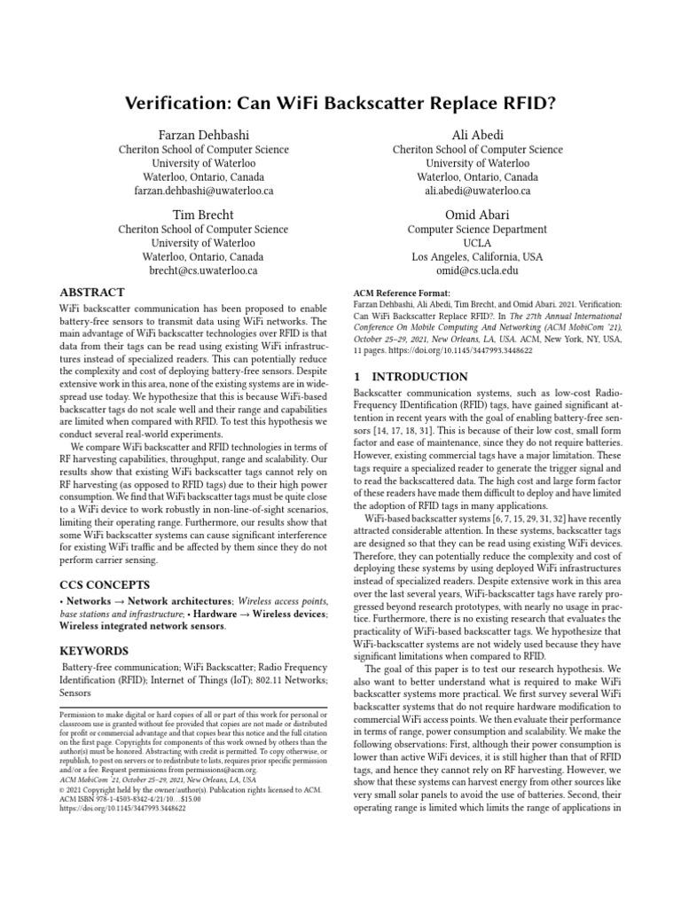 WiFi Backscatter Highlight Version | PDF | Wi Fi | Radio Frequency ...