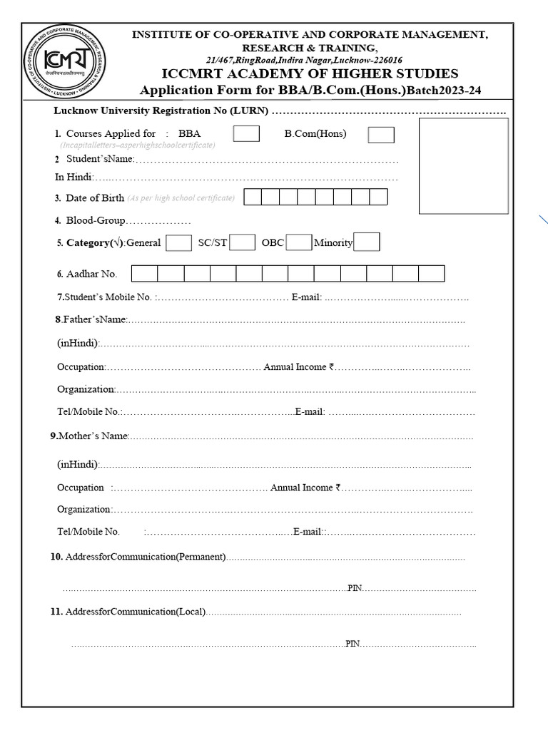 Admission Application Bba Bcom | PDF | Career & Growth | Finance & Money Management