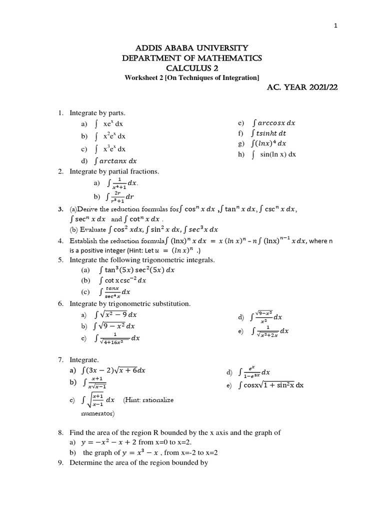 Calculus 2 Worksheet On Chapter 2 A | PDF | Area | Sphere