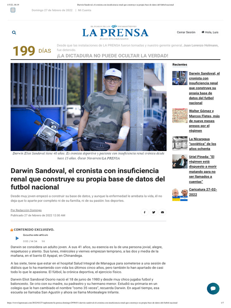 Darwin Sandoval, El Cronista Con Insu Ciencia Renal Que Construye Su Propia Base de Datos Del ...
