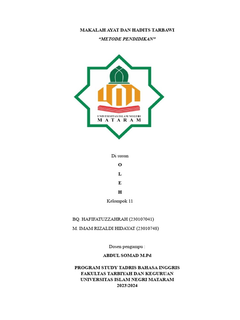 Makalah - Ayat Dan Hadits Tarbawi | PDF