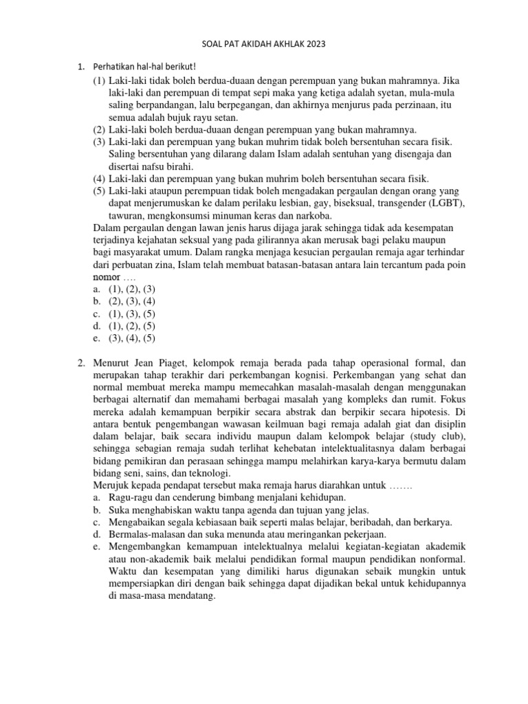 Latihan Akidah Akhlak 11 Genap | PDF