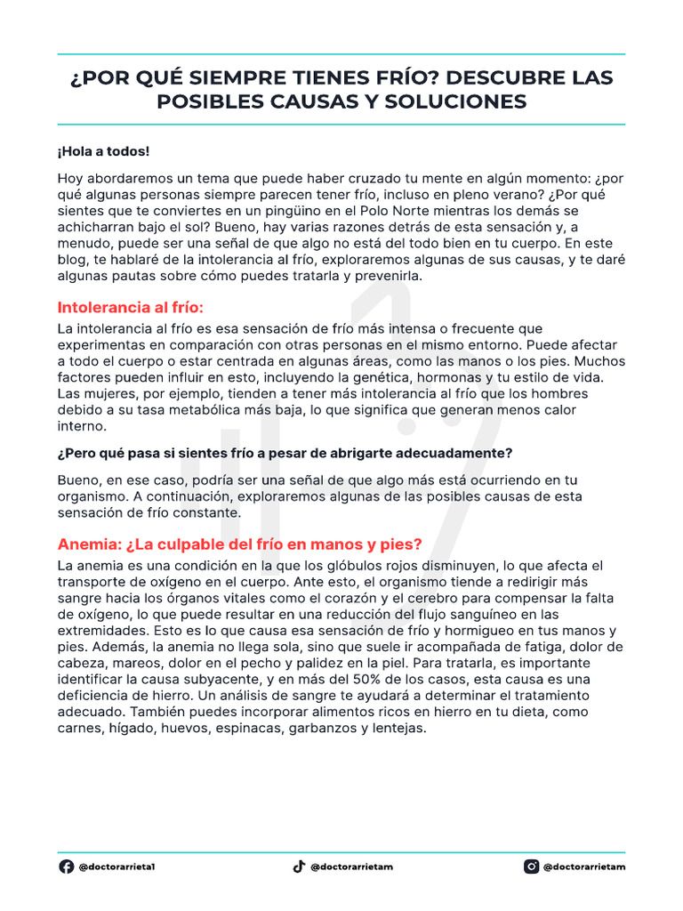 Causas del frío constante en el cuerpo | PDF | Tiroides | Deshidración