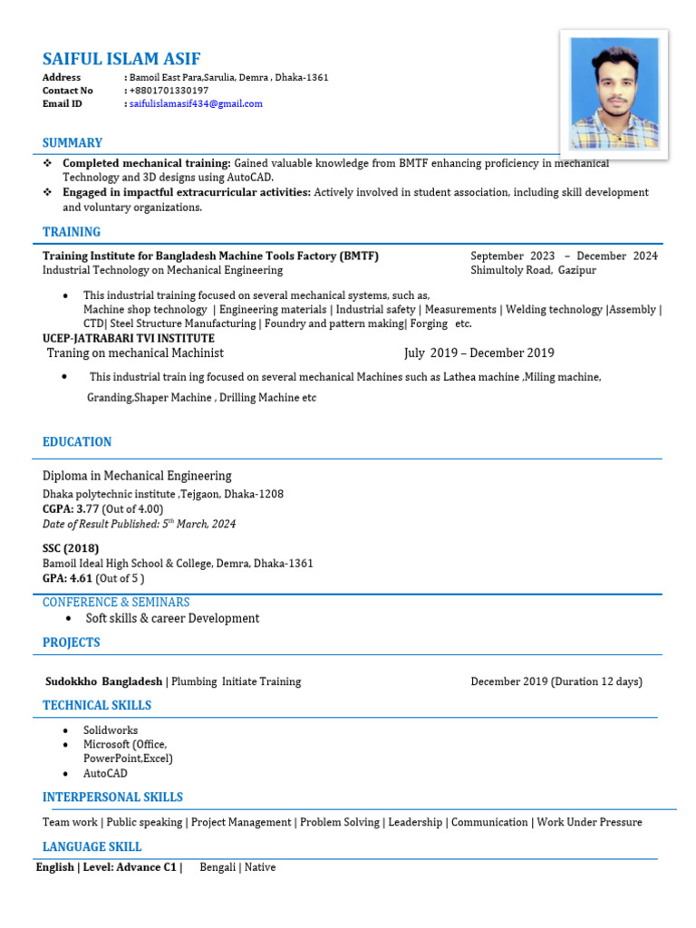 Saiful Islam Asif CV | PDF | Engineering