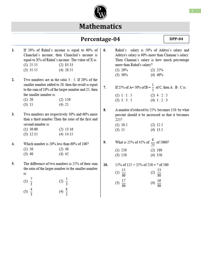 Percentage - DPP 04 (English) | PDF | Mathematics | Arithmetic