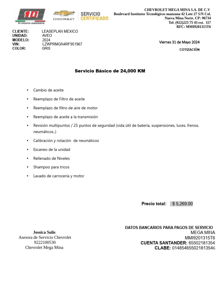 Cotización de Servicio para LeasePlan México | PDF
