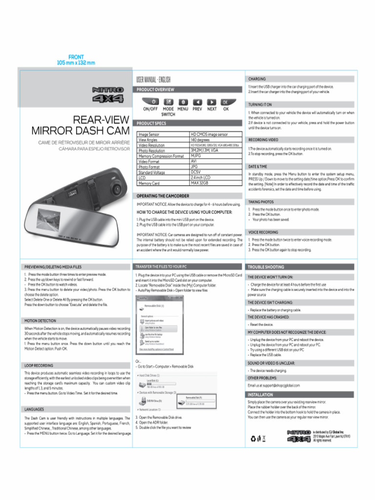 Rear View Mirror Dash Cam Manual | PDF