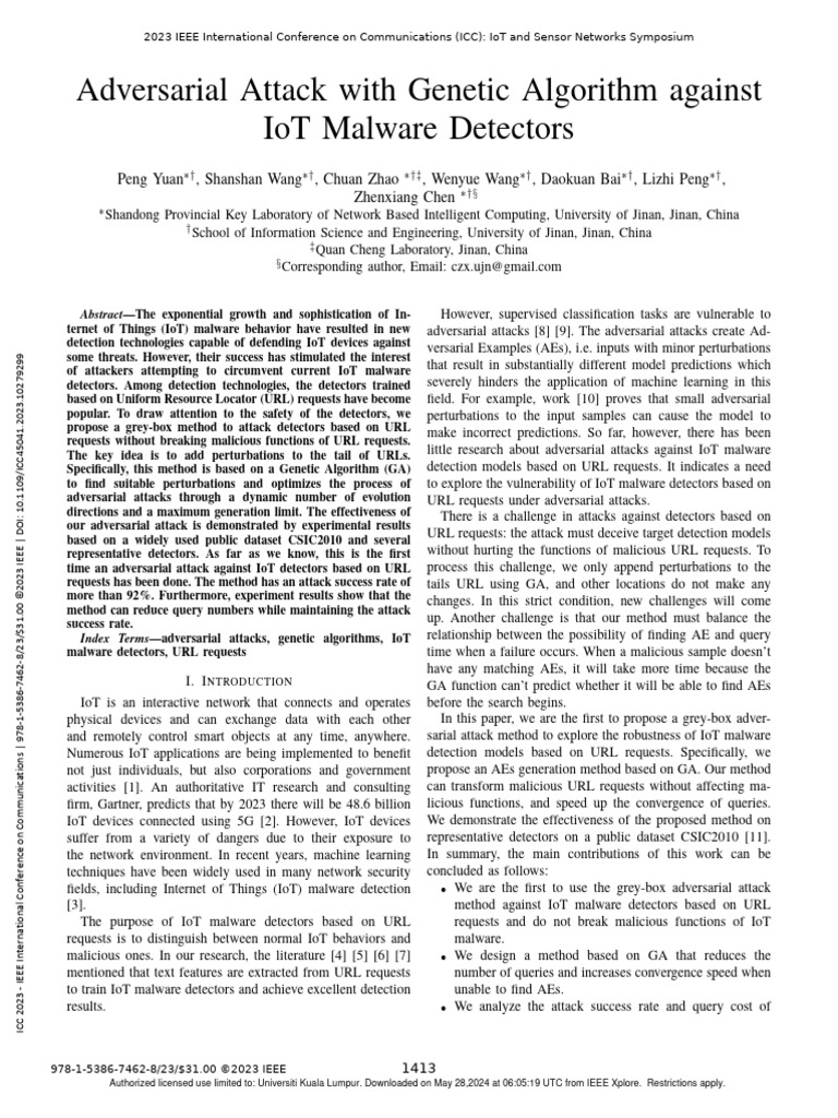 Genetic Algorithm Iot Malware Attack Pdf Internet Of Things Malware