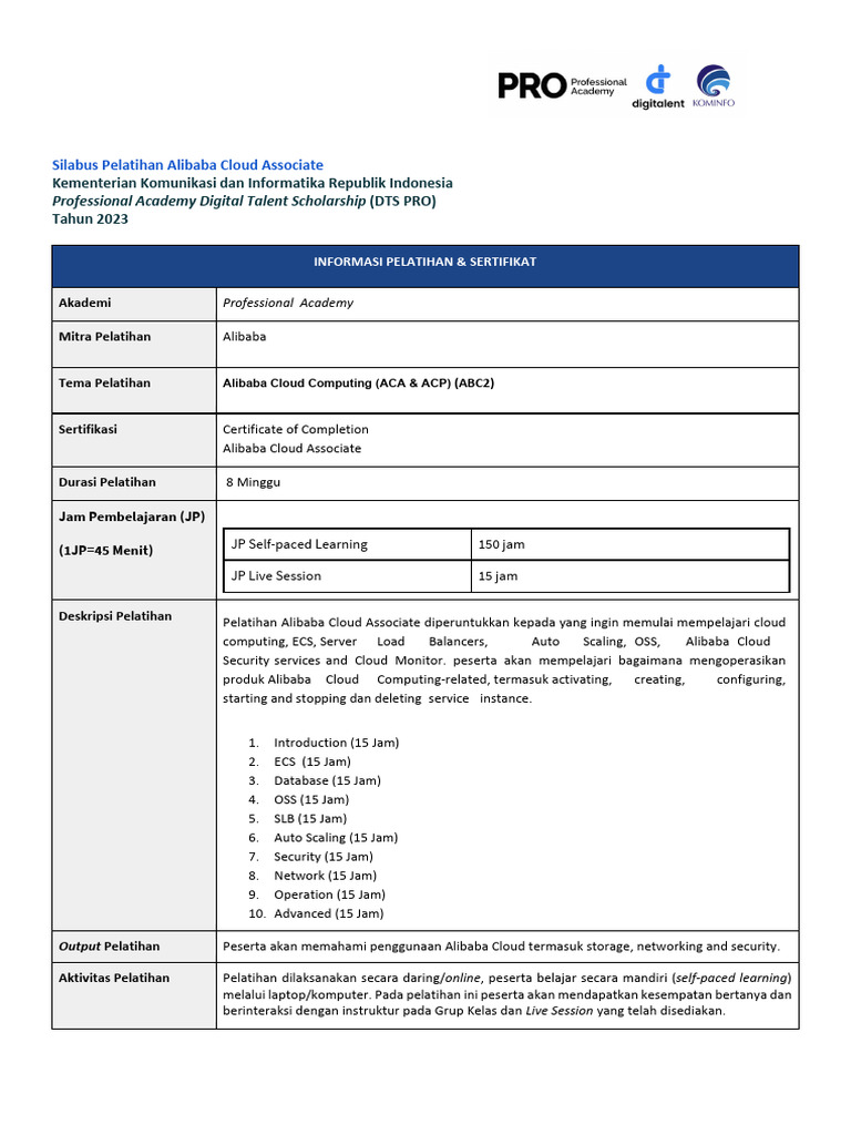 Silabus - Alibaba Cloud Computing (ACA & ACP) | PDF | Cloud Computing | Online Services