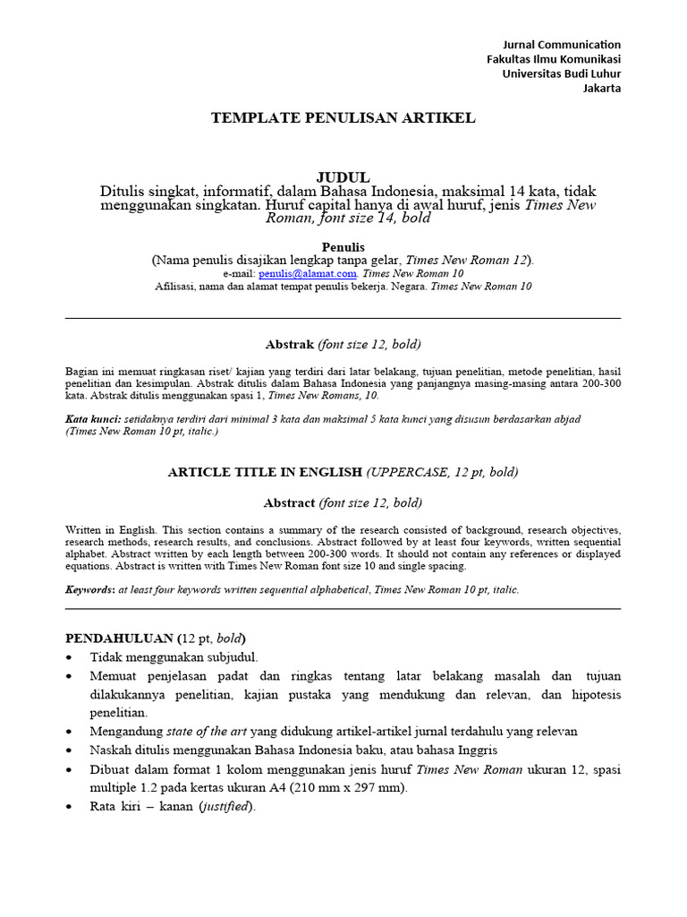 Pedoman Penulisan Jurnal Communication | PDF