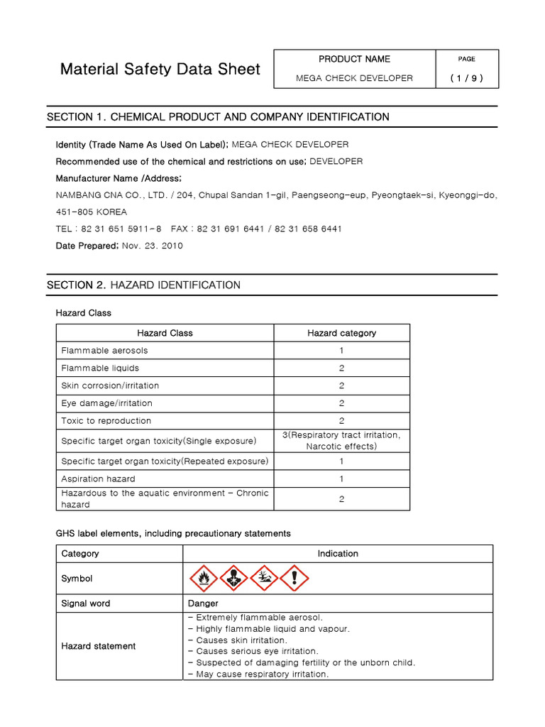 Mega Check Developer MSDS Guide | PDF | Toxicity | Occupational Safety ...