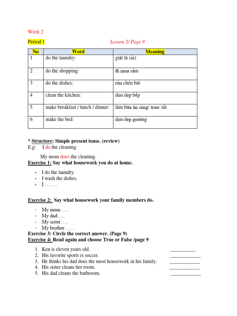Housework Vocabulary and Exercises | PDF | Language Arts & Discipline